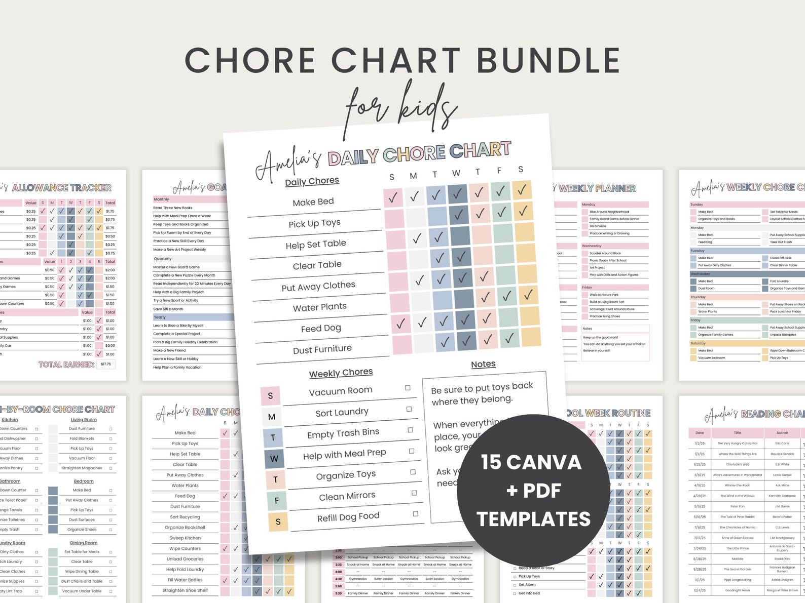 Kids Chore Chart Canva Template Bundle, Daily Routine and Task Charts ...