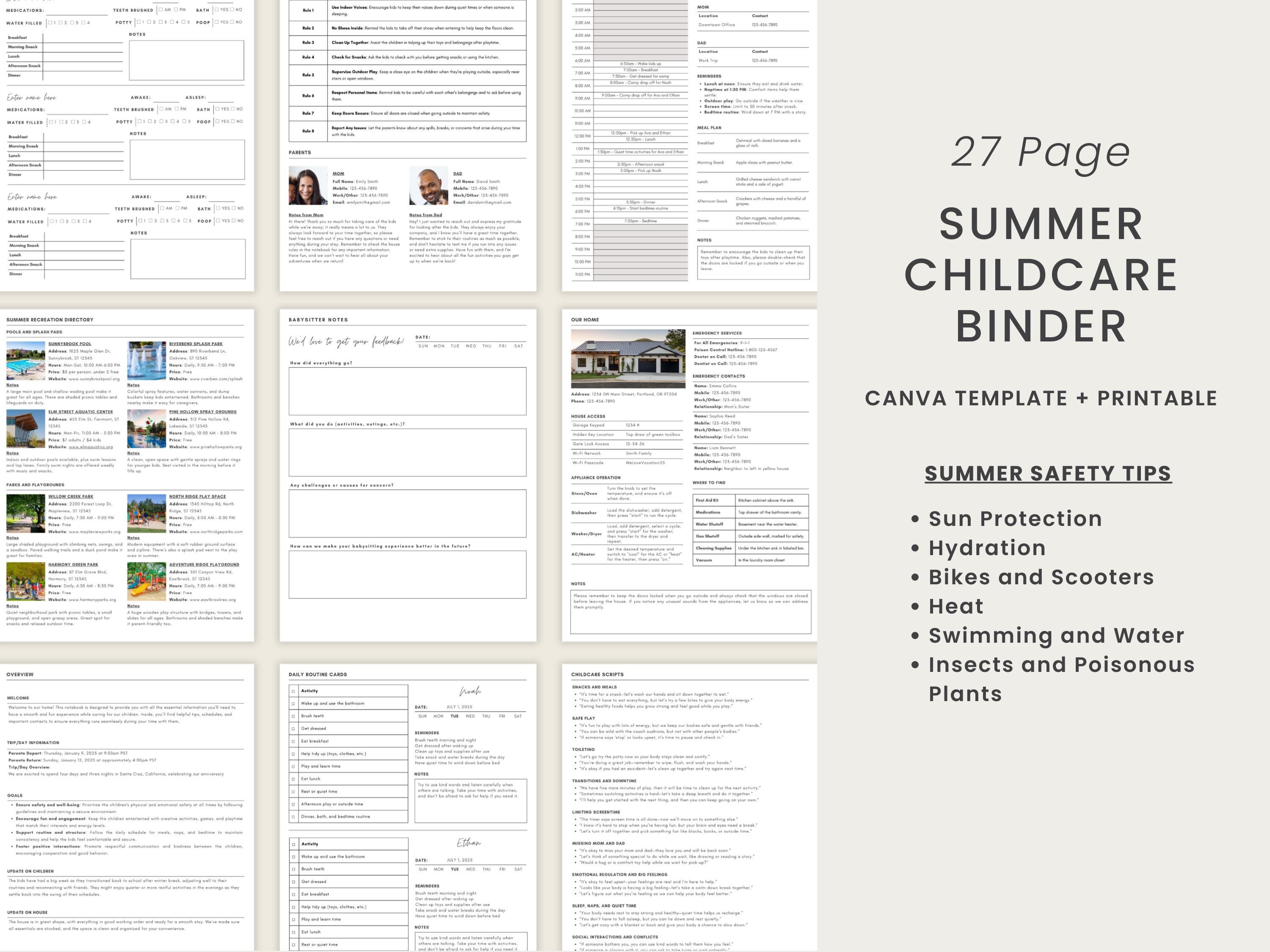 Summer Childcare Binder Canva Template: Editable Summer Planner ...