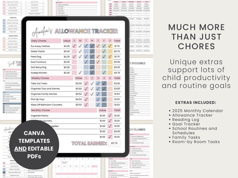 Kids Chore Chart Canva Template Bundle, Daily Routine and Task Charts ...