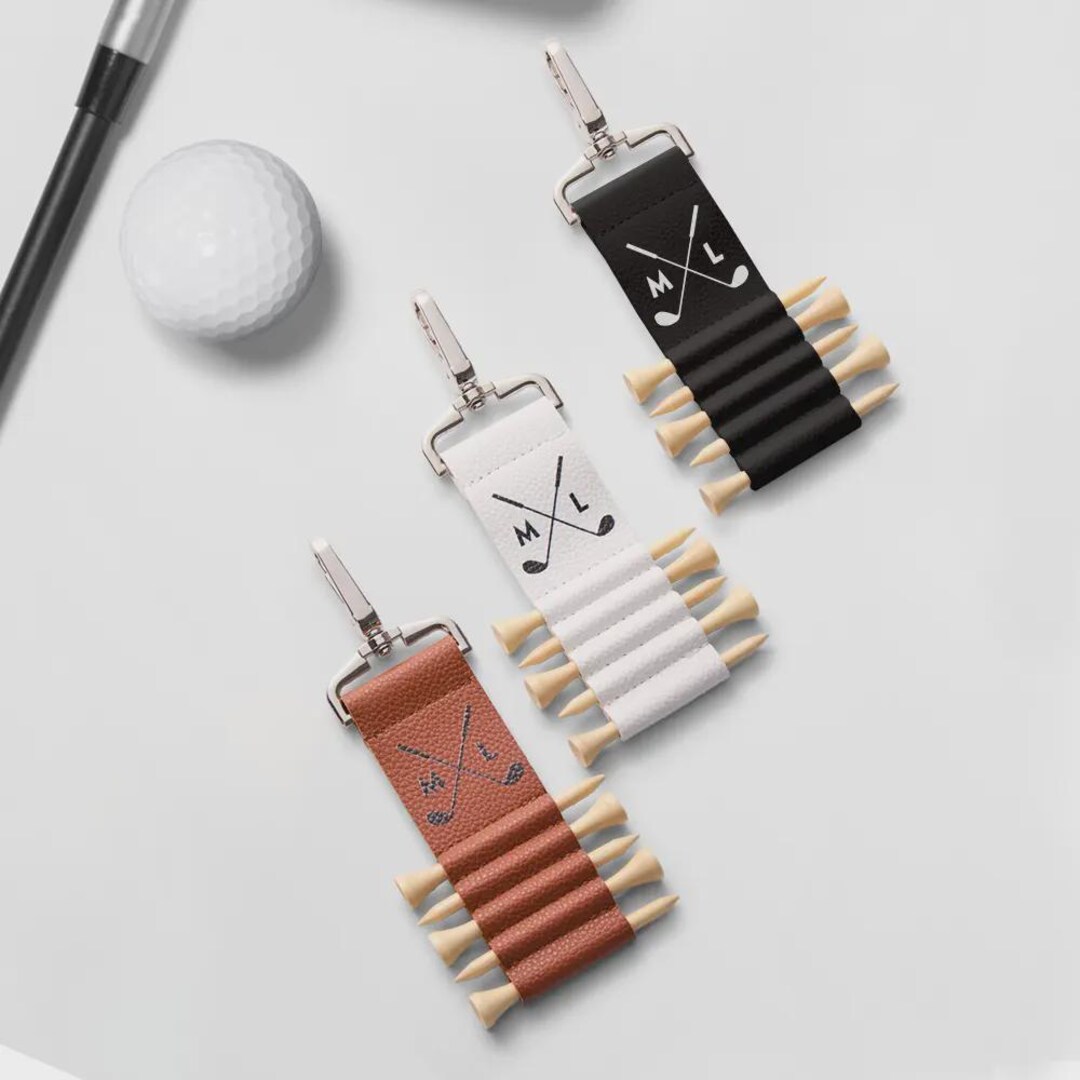 Personalized Golf Bag Tag Custom Initial Tee Holder With 5 Tees Leather ...