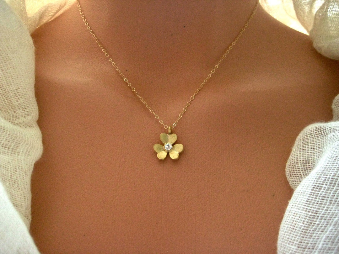 Sweet Pea Necklace, Flower, Gift, Gold Plated Charm, Zirconia, Gold ...