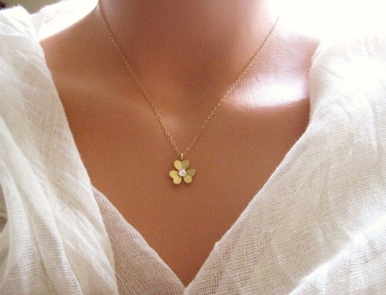 Sweet Pea Necklace, Flower, Gift, Gold Plated Charm, Zirconia, Gold ...
