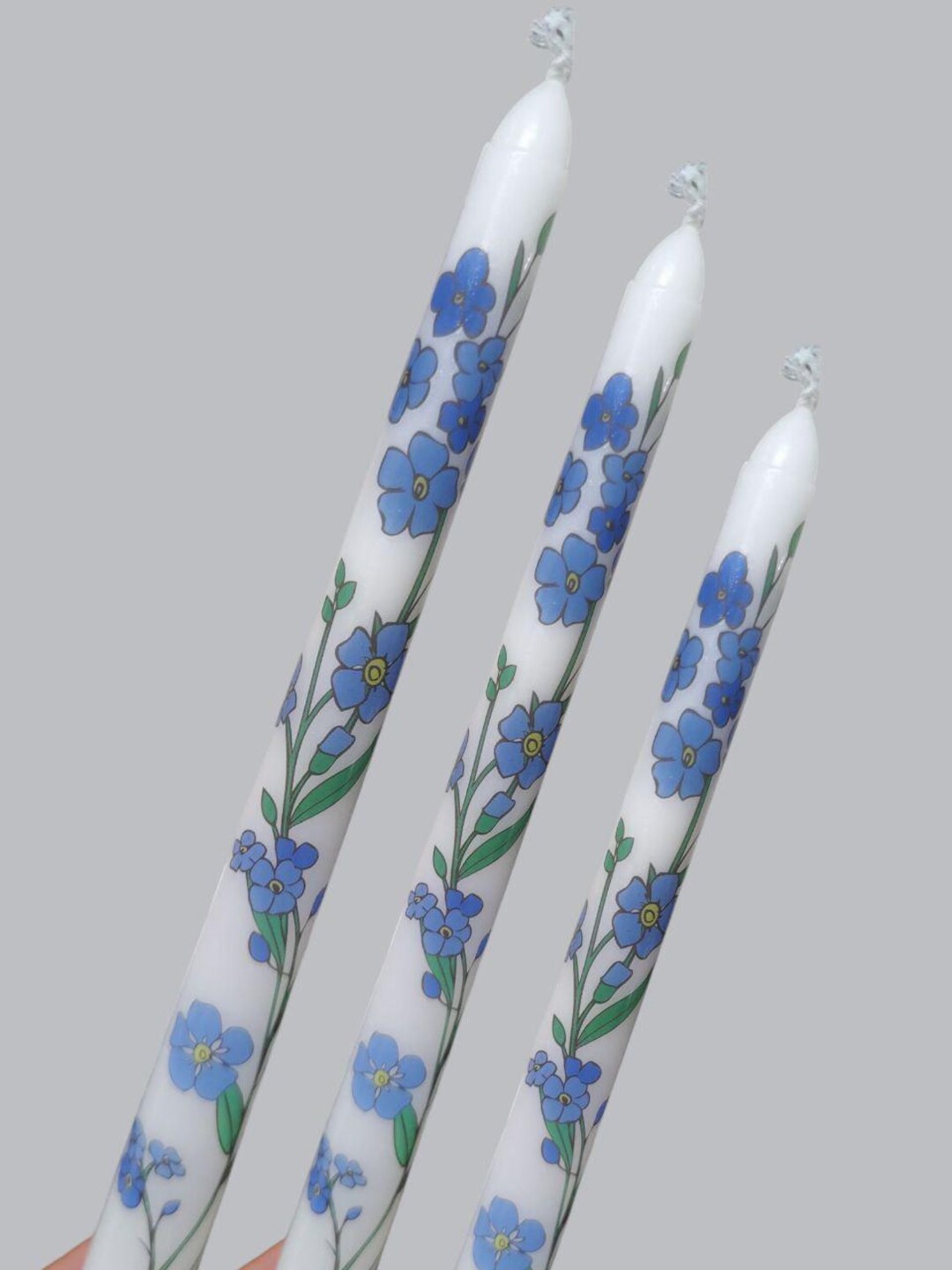 Wildflower Blue Taper Candles/ Elegant Blue Wildflower Tapers/ Blue ...