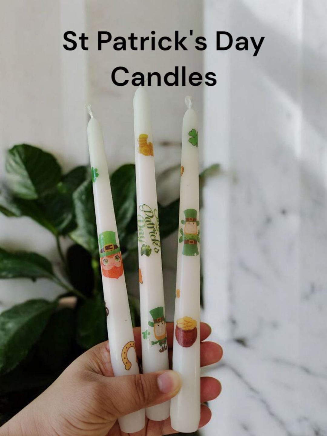 Shamrock St. Patrick's Day Taper Candles, Handmade Candles, Unscented ...