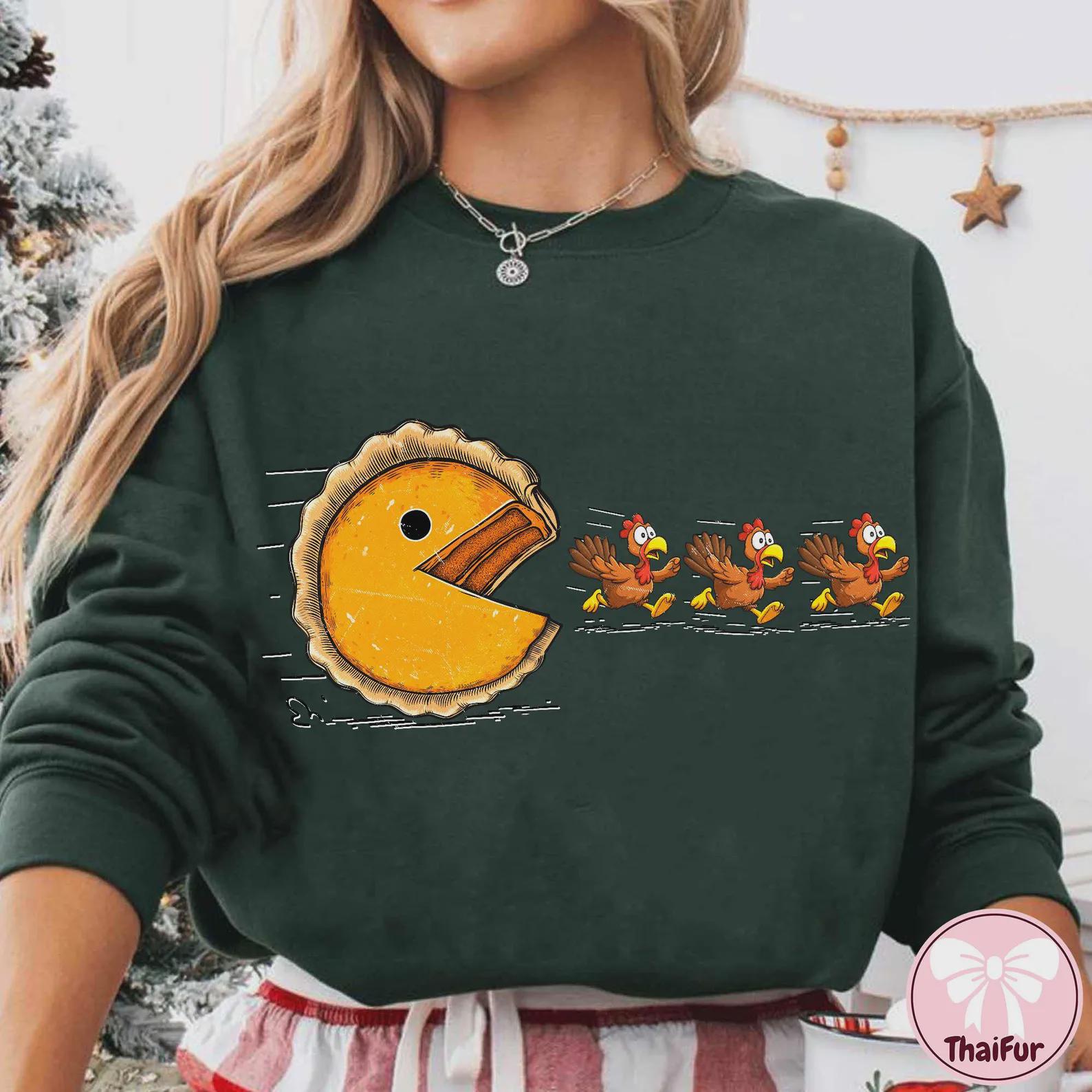 Funny Pumpkin Pie Chasing Turkeys Thanksgiving Png (digital Download ...