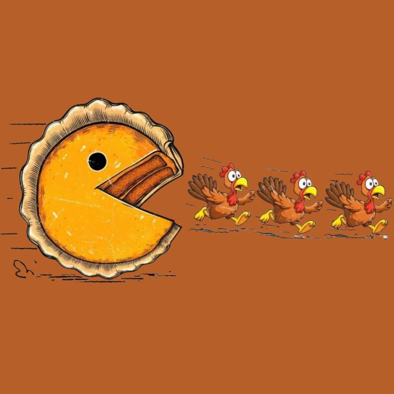 Funny Pumpkin Pie Chasing Turkeys Thanksgiving Png (digital Download ...