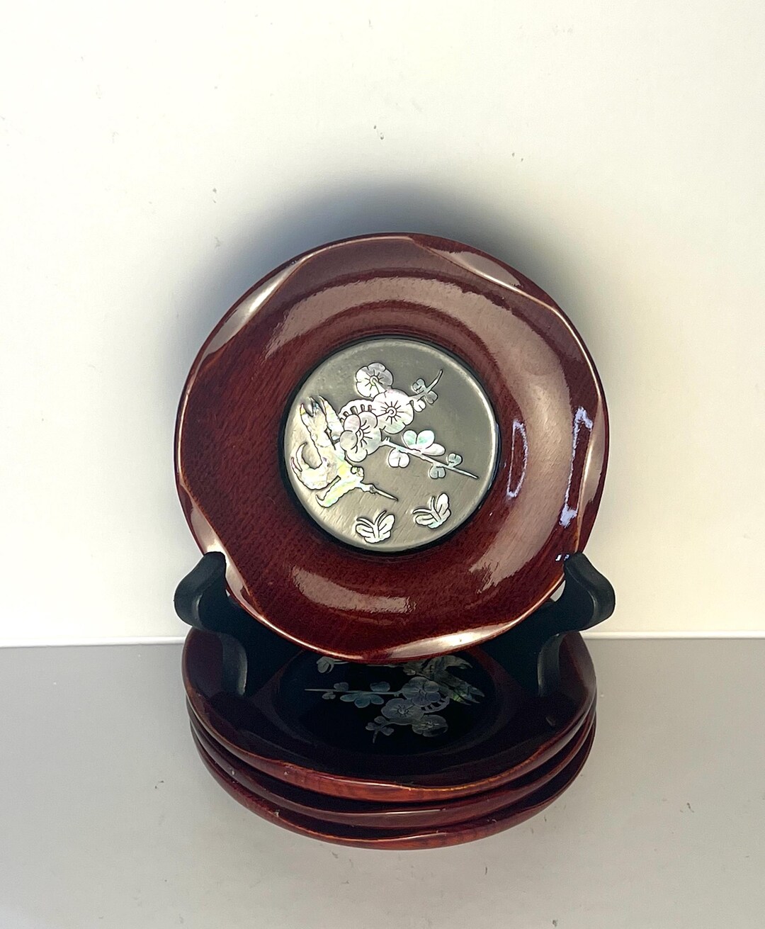 Vintage Korean Lacquerware Saucer/coaster With Mother-of-pearl Inlay ...