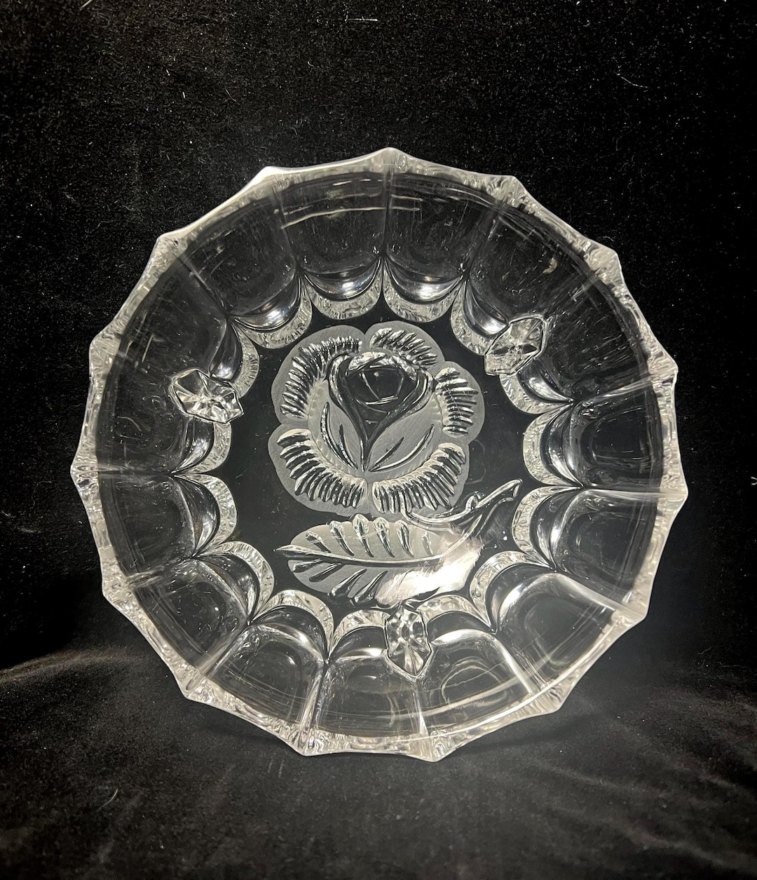 Imperlux Crystal Footed Bowl With Etched Rose - Etsy