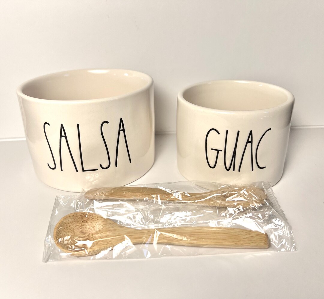 Rae Dunn Salsa and Guac Bowl Set With Bamboo Spoons - Etsy