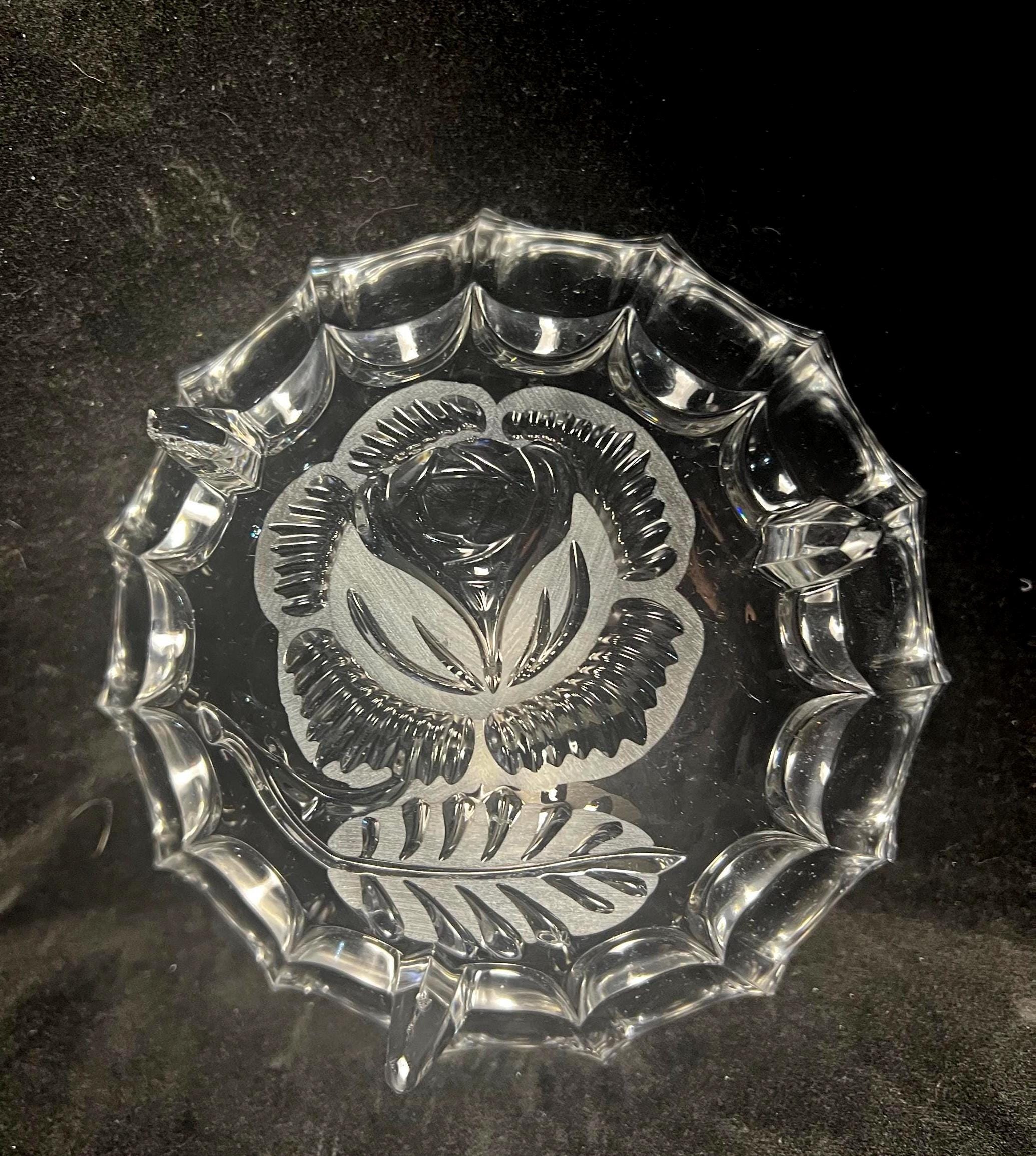 Imperlux Crystal Footed Bowl With Etched Rose - Etsy