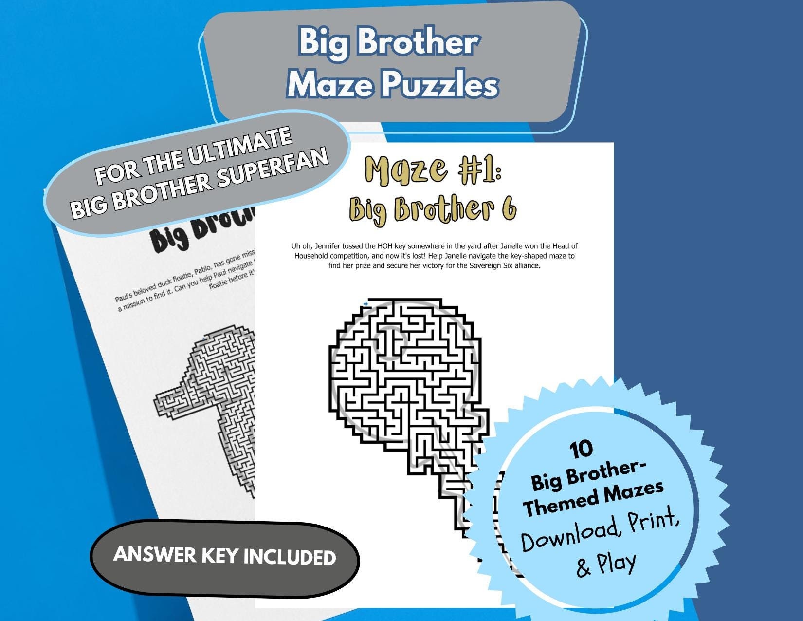 Big Brother Maze Puzzles - Printable TV Show Fan Game, Instant Download ...