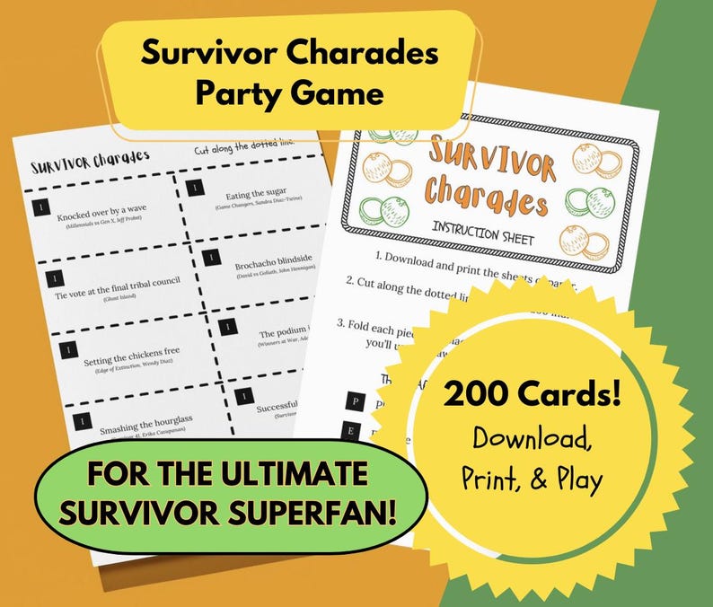 Survivor Charades Game - Printable TV Show Fan Game, Instant Download ...