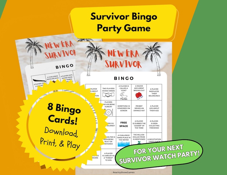 Survivor New Era Bingo Cards - Printable TV Show Fan Game, Instant ...