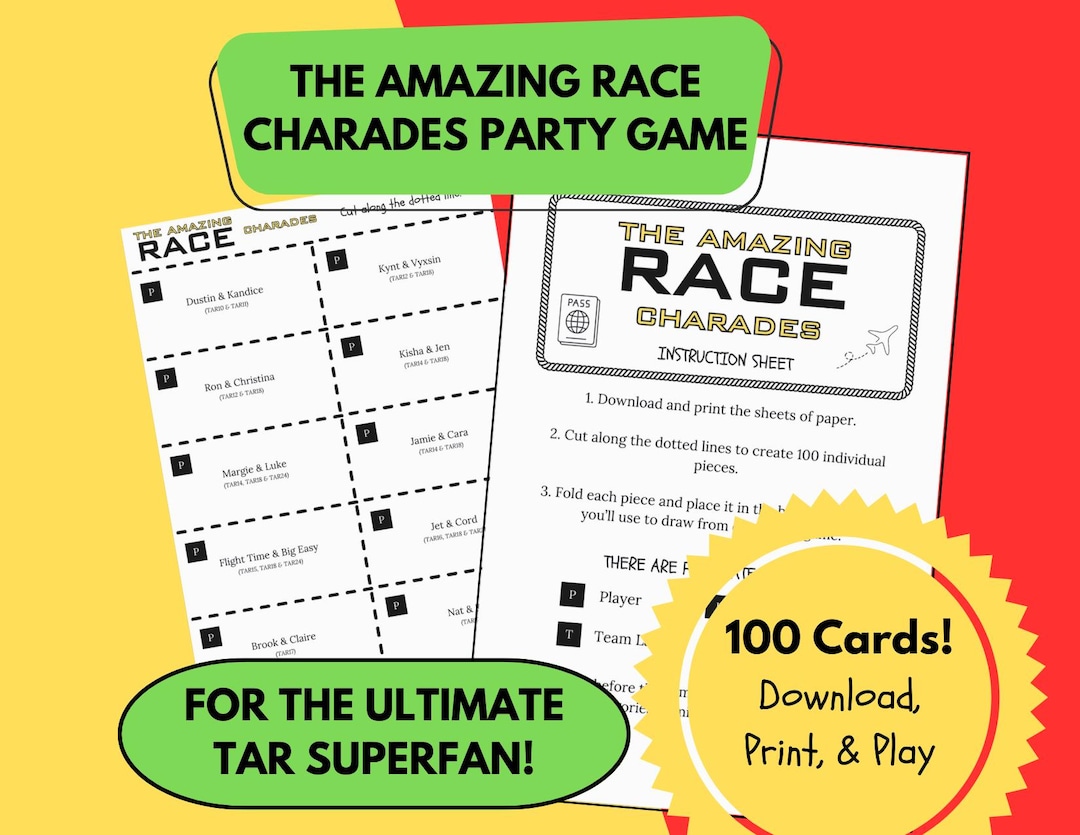 The Amazing Race Charades Game - Printable TV Show Fan Game, Instant ...