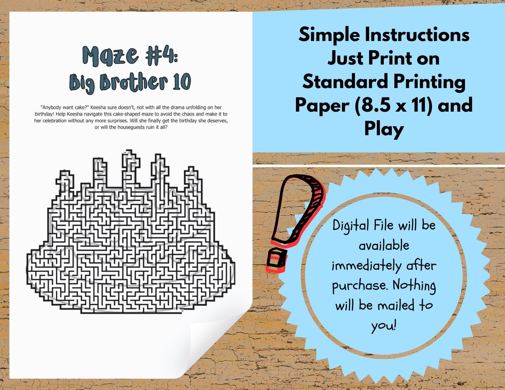 Big Brother Maze Puzzles - Printable TV Show Fan Game, Instant Download ...