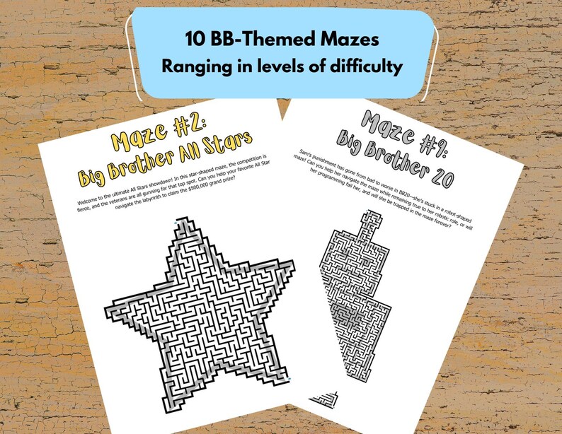 Big Brother Maze Puzzles - Printable TV Show Fan Game, Instant Download ...