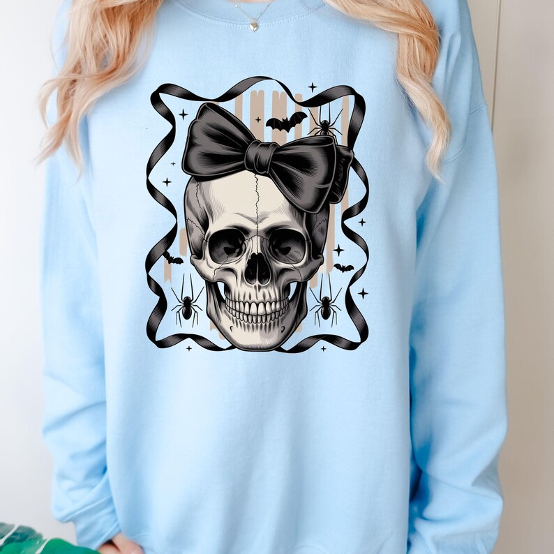Halloween Skull Sweatshirt | Coquette Bow Fall Sweater - Etsy
