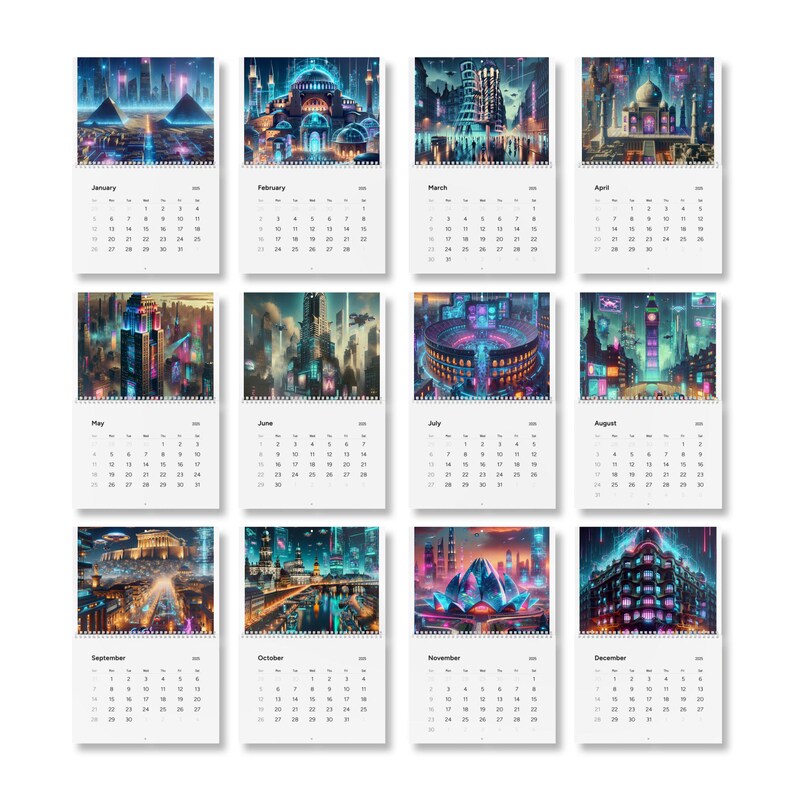 Wall Calendar, Cyberpunk Iconic Building 2025 Calendar, Unique Calendar ...