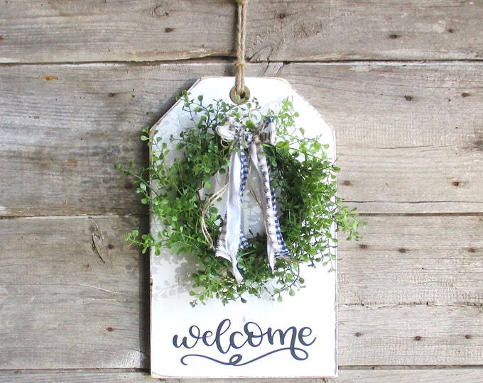 Chic Farmhouse Decor.welcome Sign. Large Wood Tag.distressed White Sign ...