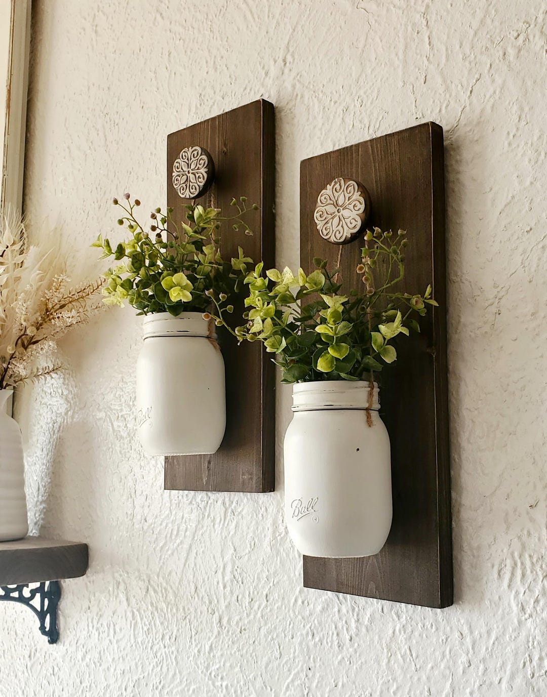 Ready to Ship. Rustic Farmhouse Wall Decor/set of 2 Hanging Mason Jar ...
