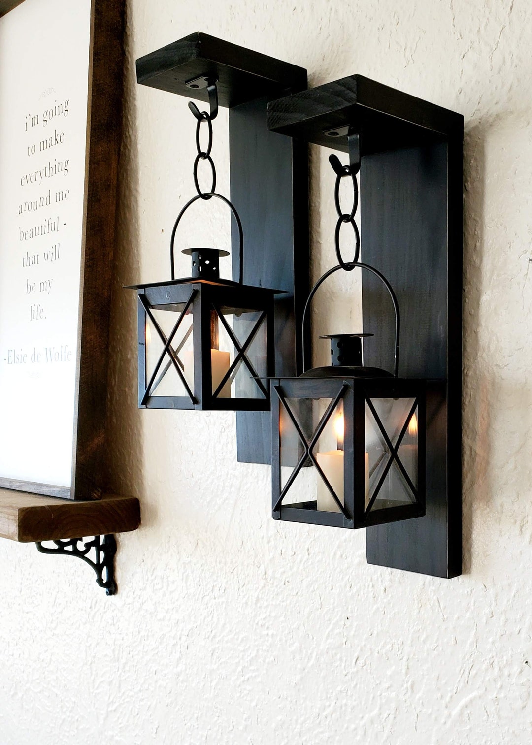 New.farmhouse Home Decor.. Set of 2 Hanging Black Lanterns.. Rustic ...