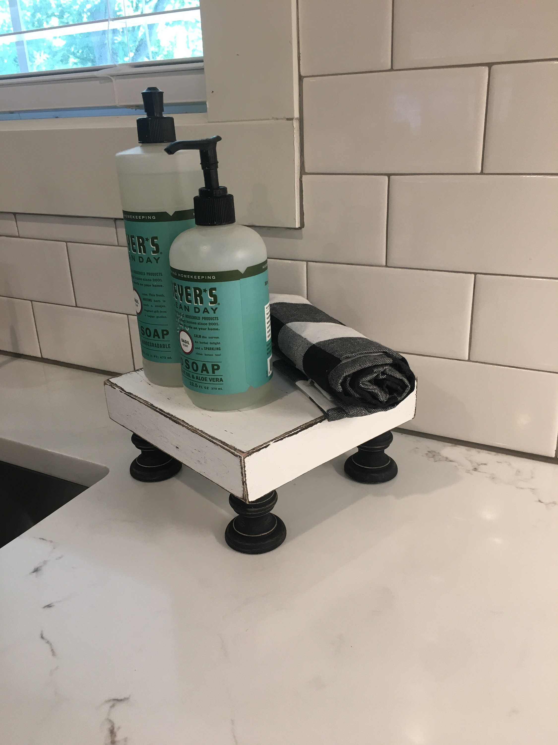 Farmhouse Riser Pedestal Stand White Black Distressed Kitchen - Etsy