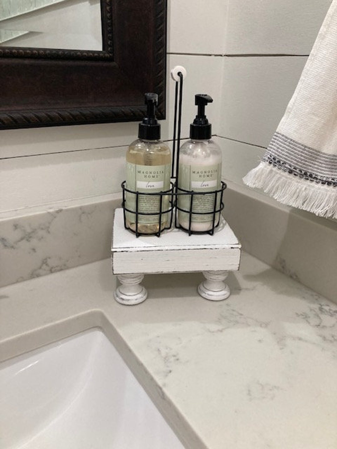 Small Space Saver Farmhouse Riser Pedestal Stand White Distressed - Etsy