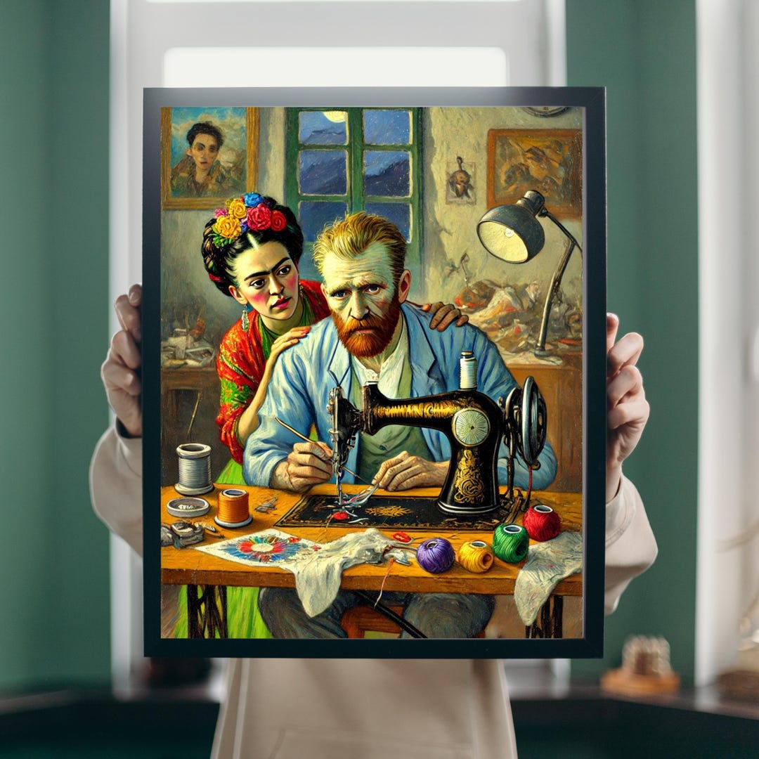 Van Gogh and Frida Kahlo Sewing Art - Unique Digital Artwork for ...