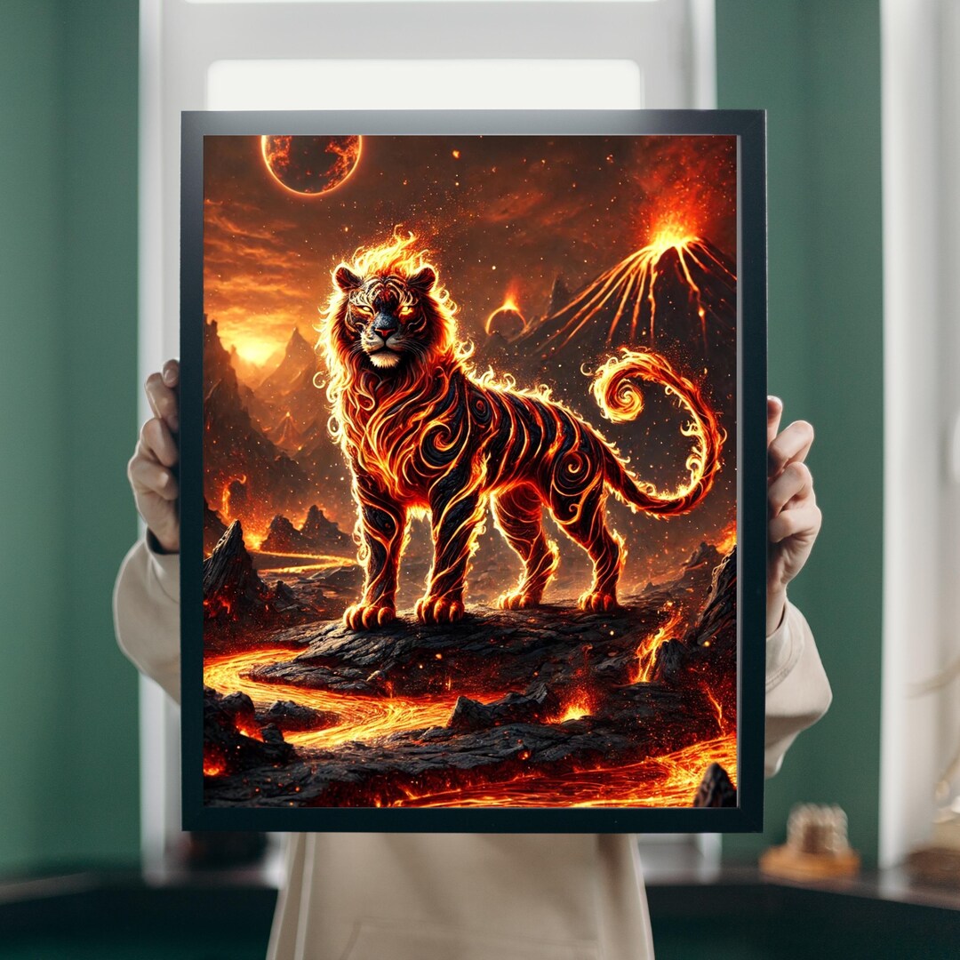 Fire Tiger Digital Art – Lava Tiger Fantasy Print – Mythical Wall Art ...