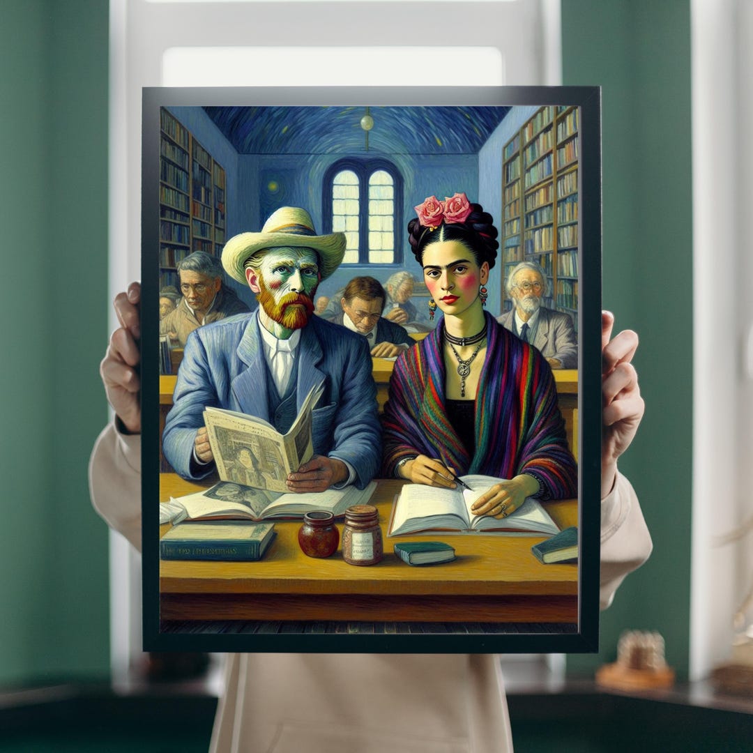 Van Gogh and Frida Kahlo Library Art Digital Wallpaper for Devices ...