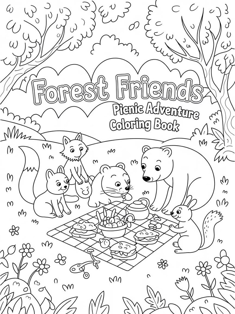 Forest Friends Picnic Adventure Coloring Book - Etsy