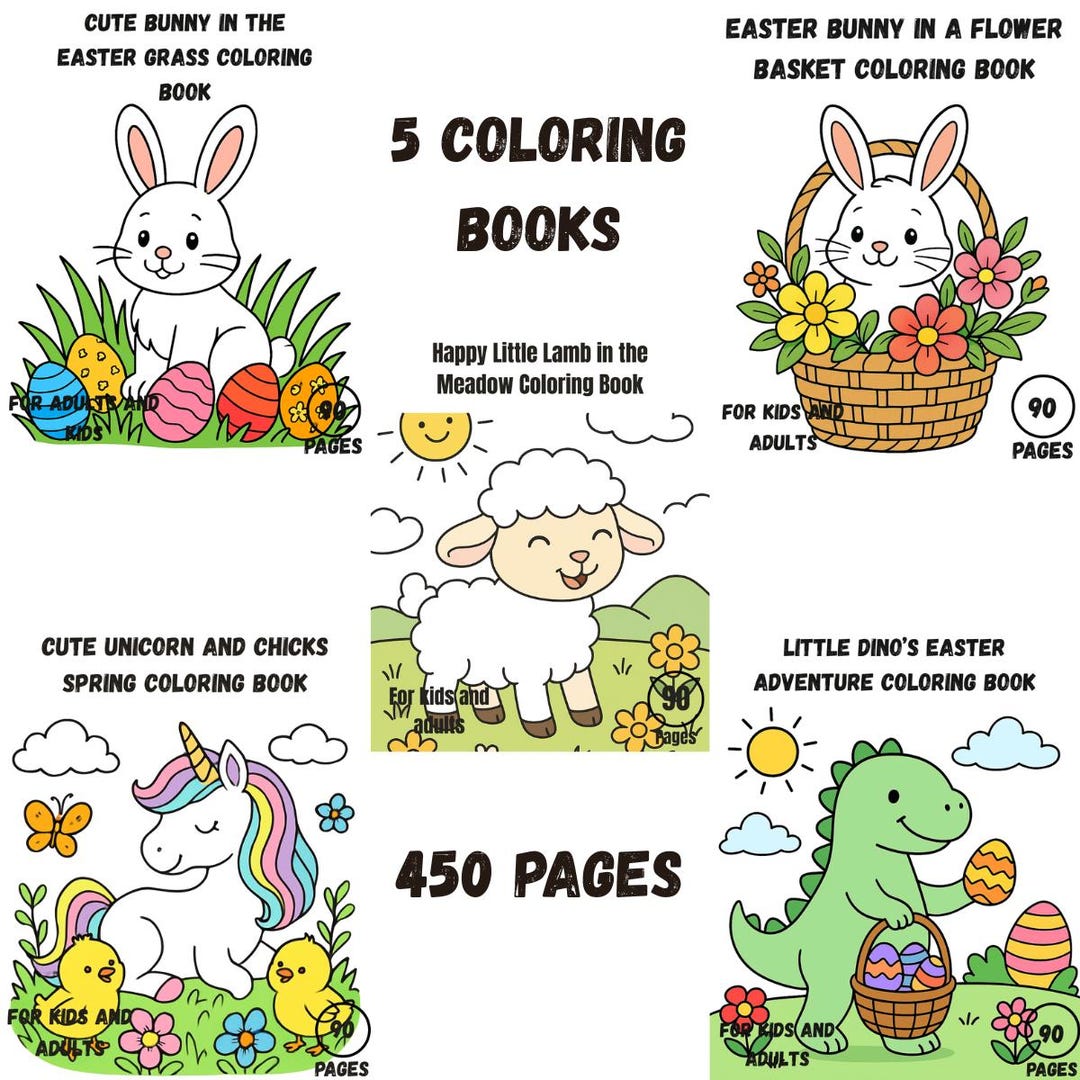 Easter Coloring Book Bundle 5 Books, 450 Pages for Kids and Adults - Etsy