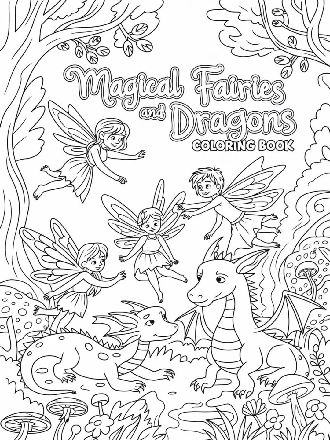 Magical Fairies and Dragons Coloring Book - Etsy