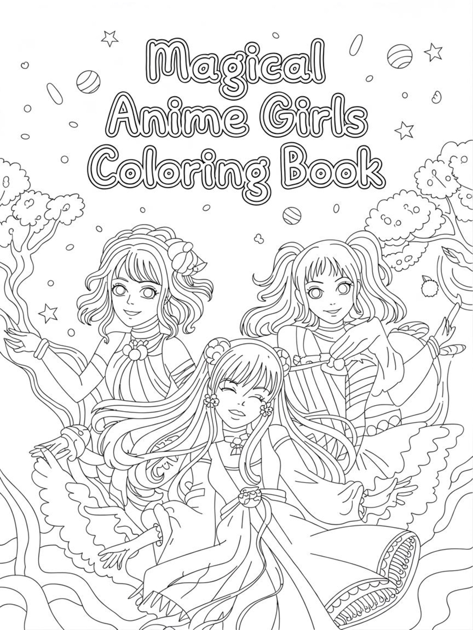 Magical Anime Girls Coloring Book - Etsy