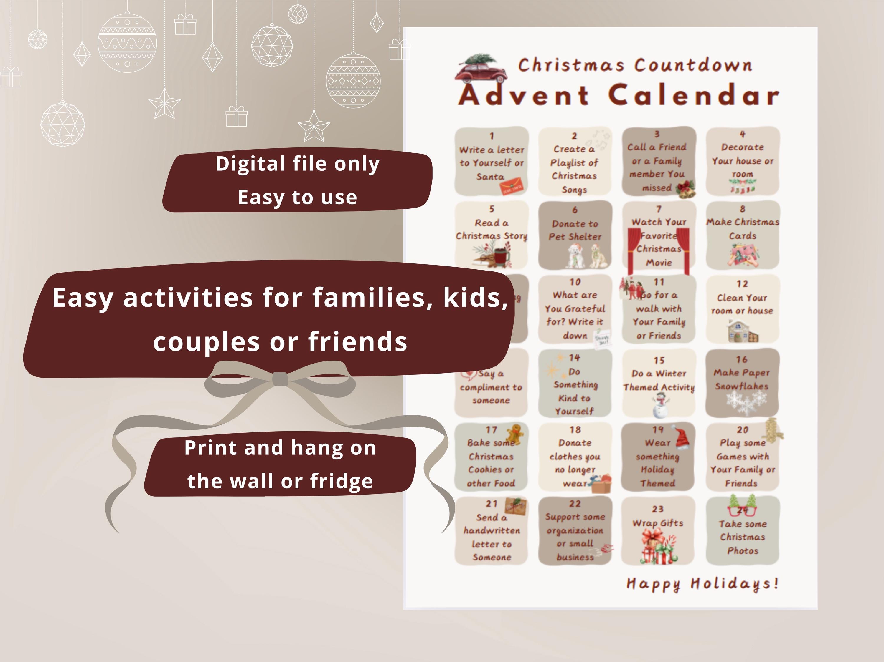 Printable Advent Calendar for Family, Christmas Countdown and ...