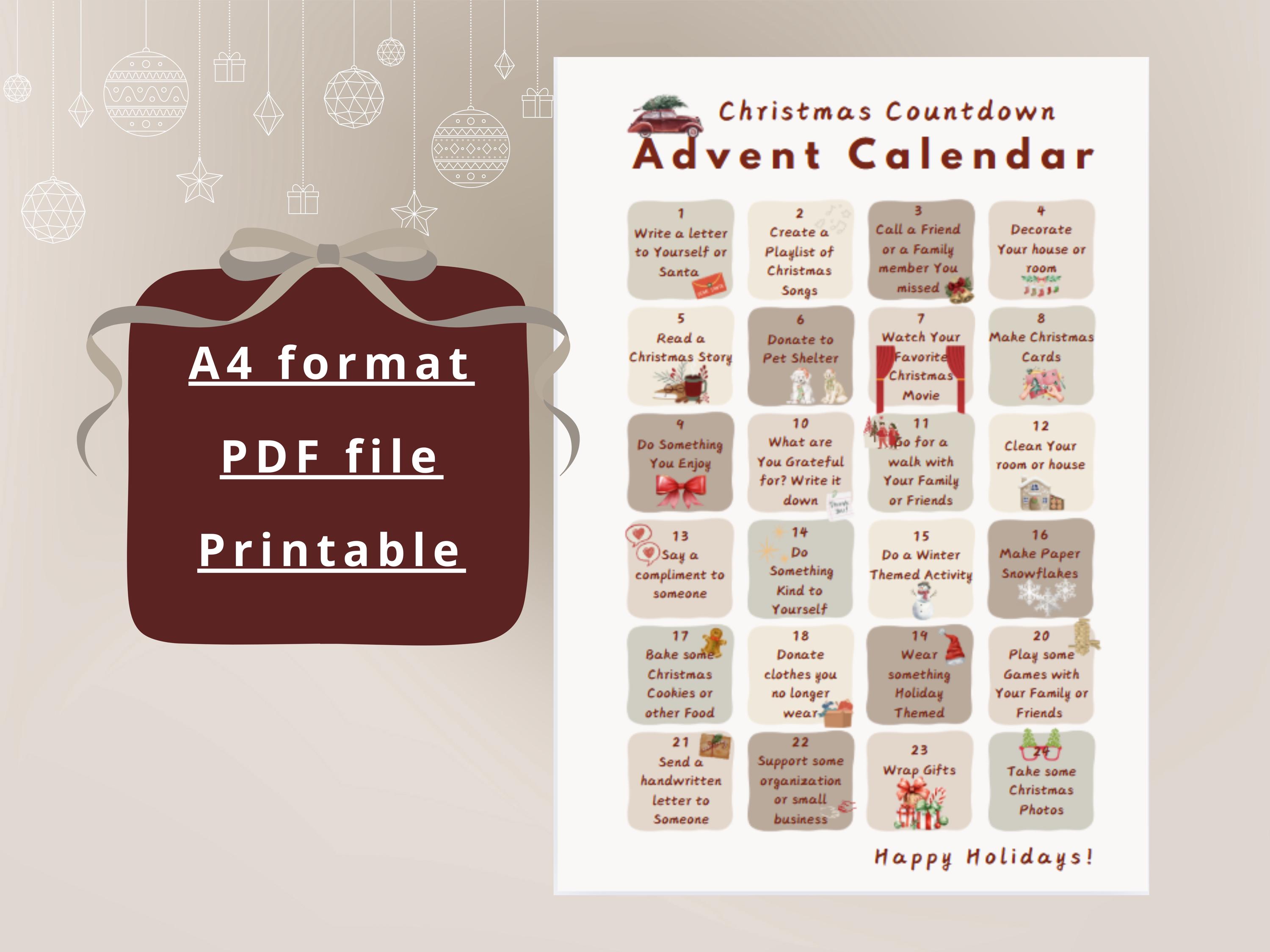 Printable Advent Calendar for Family, Christmas Countdown and ...