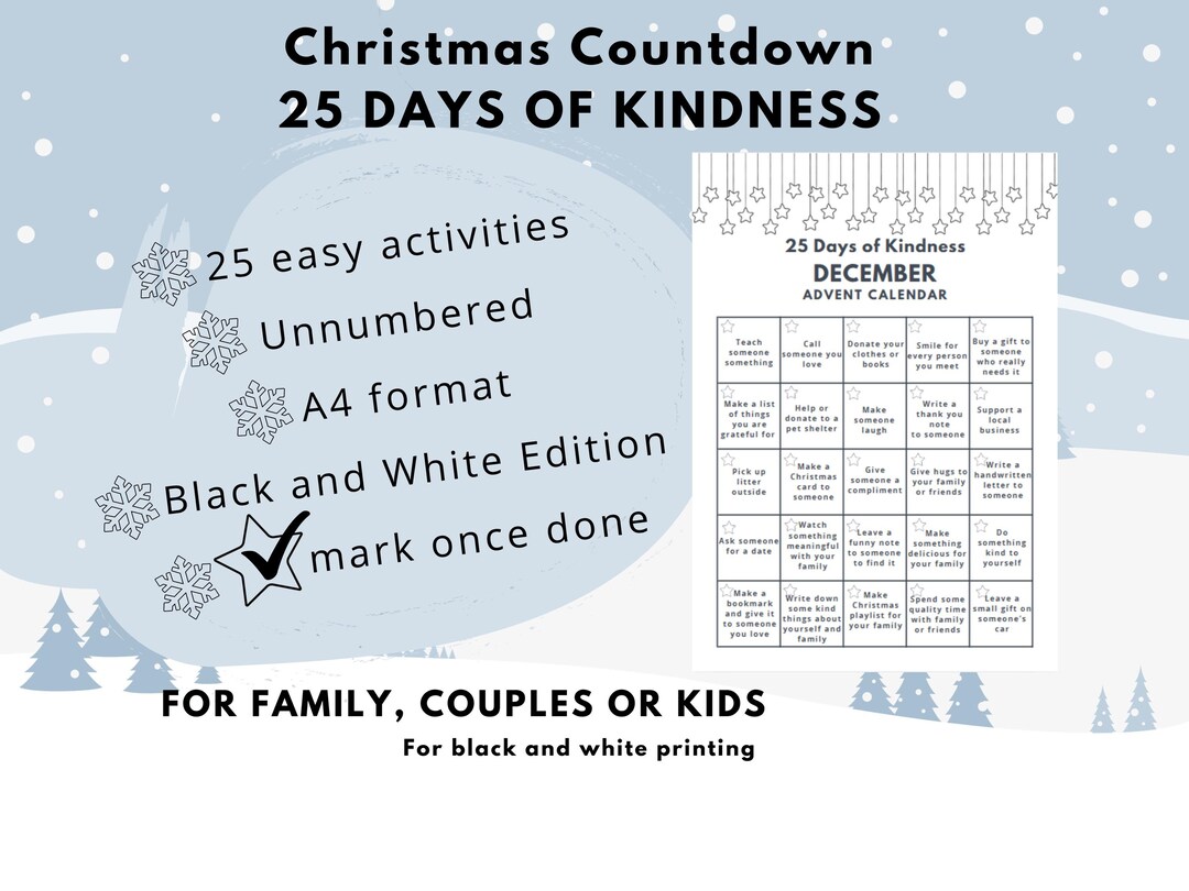 25 Days of Kindness: Christmas Countdown Calendar for Family, Friends ...