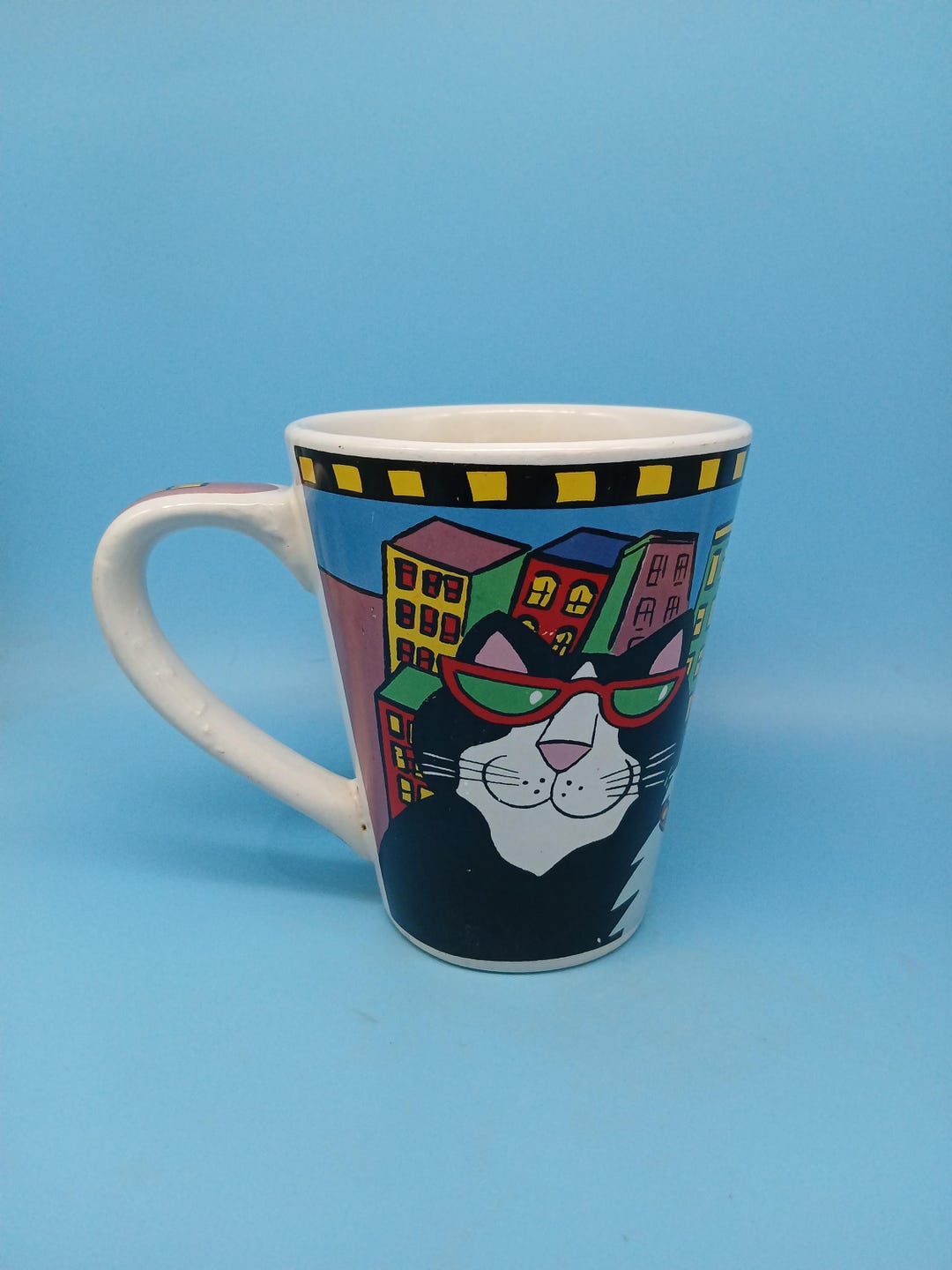 Catzilla Tall Mug by Candace Reiter Cartoon Cat Cup Cool Cats DT - Etsy