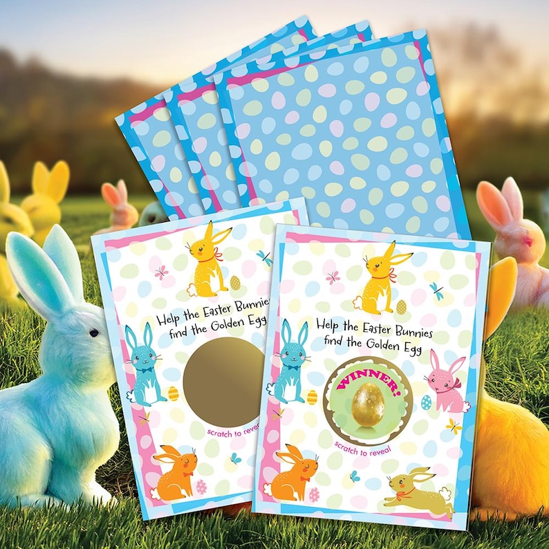 Colorful Easter Bunny Find the Golden Egg Scratch off Game: 26 Cards, 2 ...