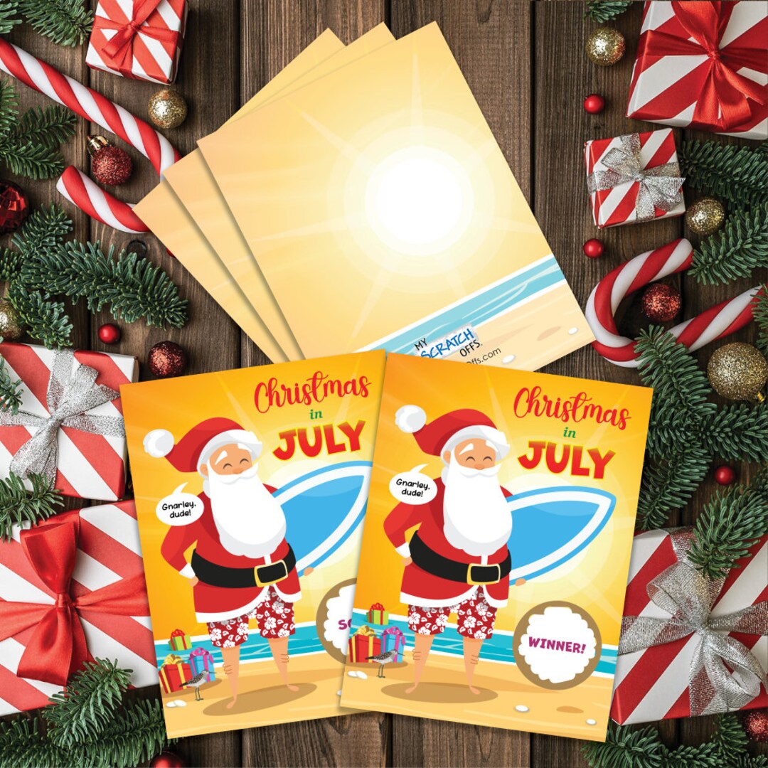 Christmas in July Family Reunion Party Beach Santa Scratch off Game ...