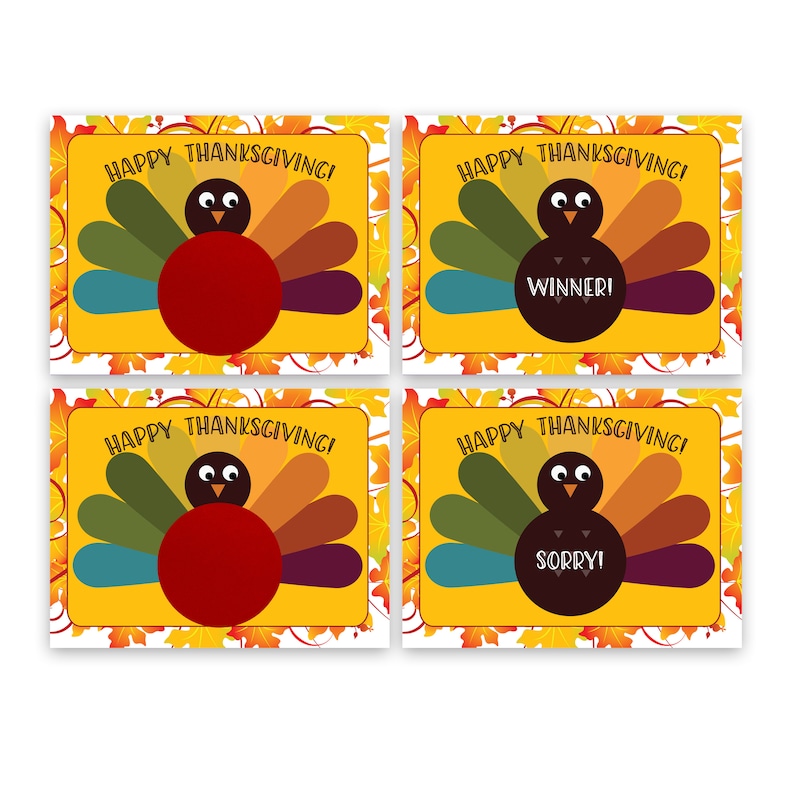 Thanksgiving Turkey Scratch off Game Cardfor Family Holiday - Etsy