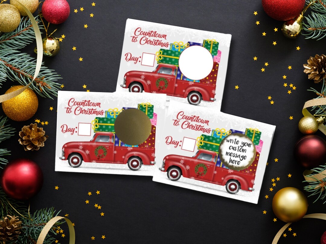 DIY Christmas Countdown Scratch off Cards: Vintage Truck, Family ...