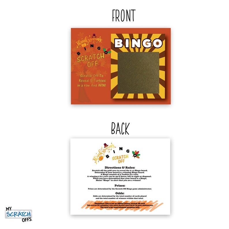 Thanksgiving BINGO Scratch off Game Card Scratcher Lotto | Etsy