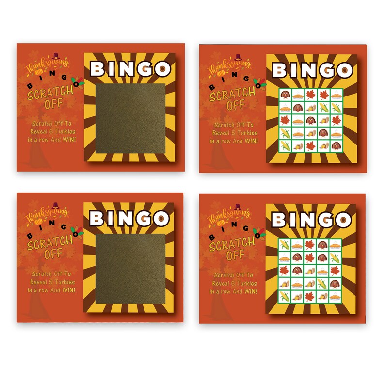 Thanksgiving BINGO Scratch off Game Card Scratcher Lotto | Etsy