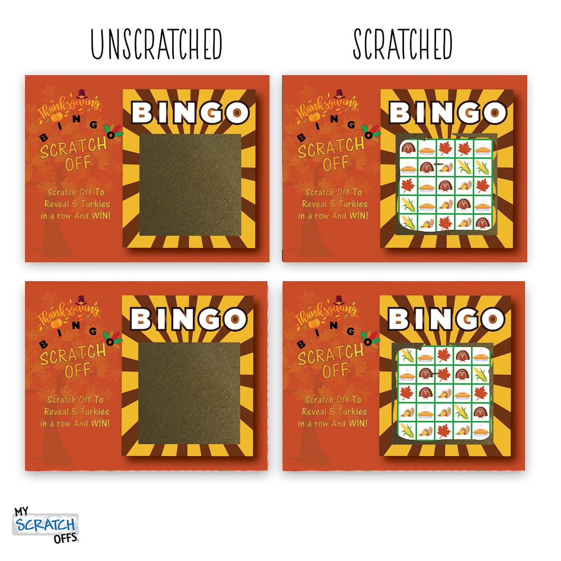 Thanksgiving BINGO Scratch off Game Card Scratcher Lotto | Etsy