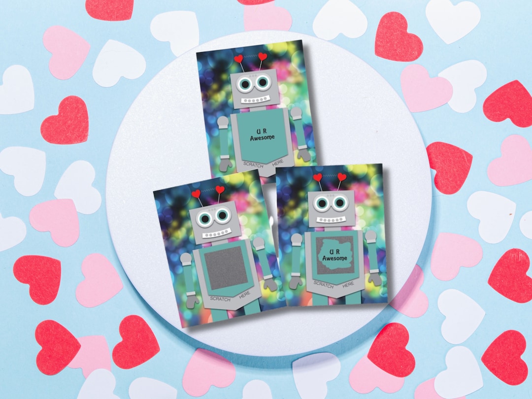 Robot Valentine's Day Scratch off Cards: Pre-k Class Activity (kit of ...