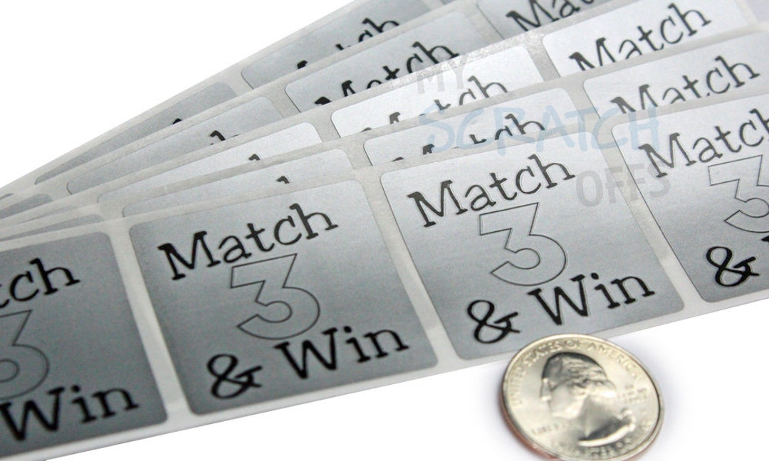 Silver Scratch off Sticker Labels: 'match 3 Win' - 1.5