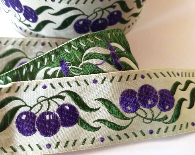 Vintage 1940's German Rayon Embroidered Ribbon 1 3/8 Inch Purple on ...