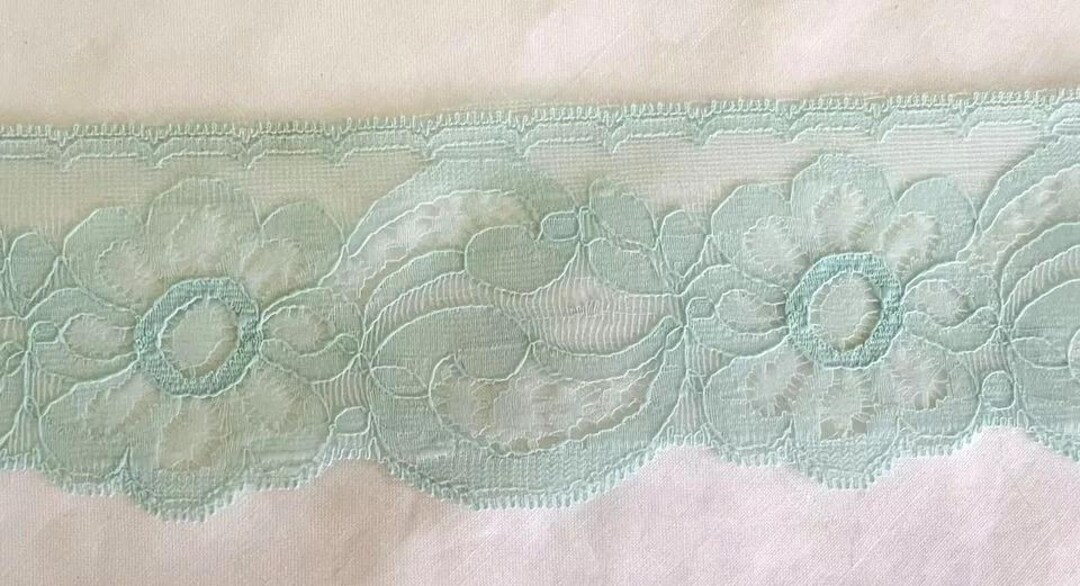 Vintage 1950's 2 1/2" French Robins Egg Minty Blue Floral Lace - Etsy