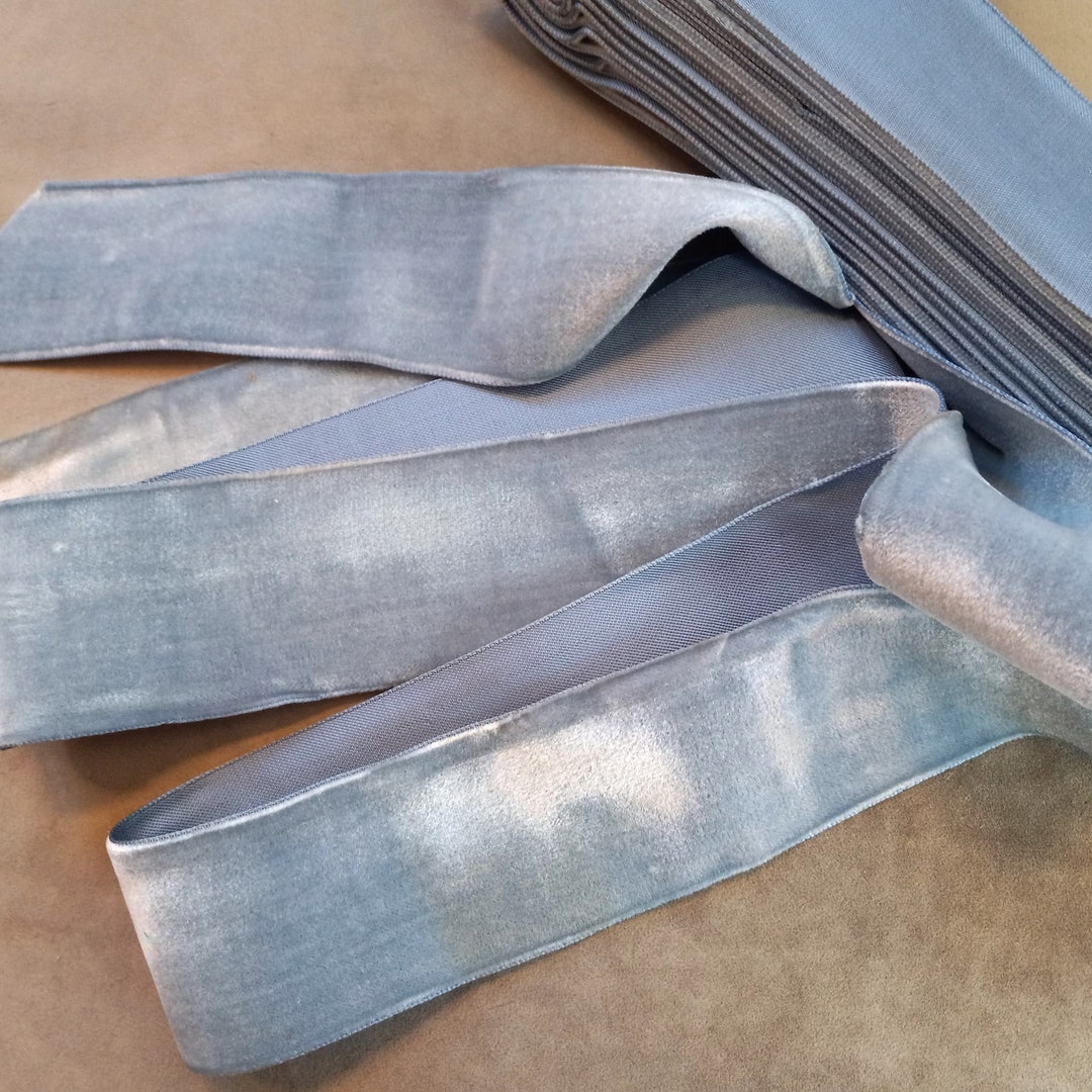 Vintage 1930's AGED French Velvet Ribbon 2 Inch Silver Blue Gray Blue ...